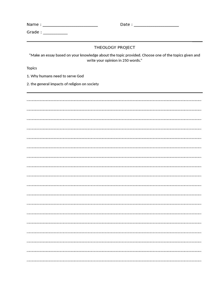 Theology Project Essay Guidelines | PDF | Theology | Religious Belief ...