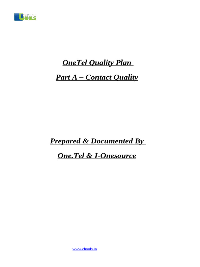 Quality Plan Approach Part A V1.7 | PDF