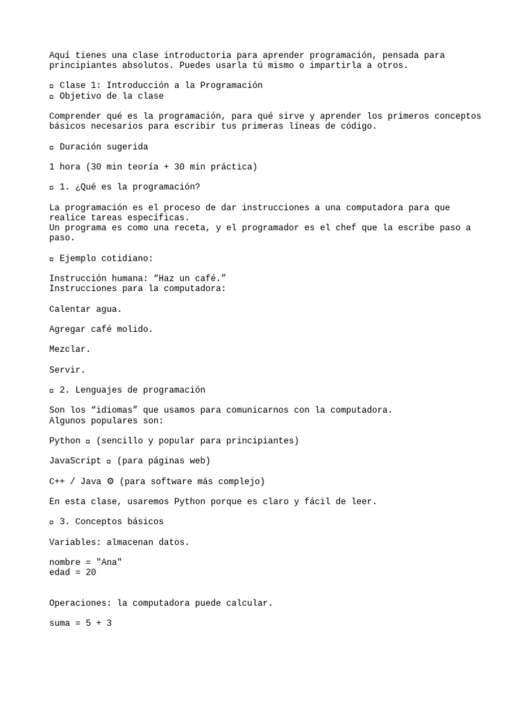 Clase de Como Programar | PDF