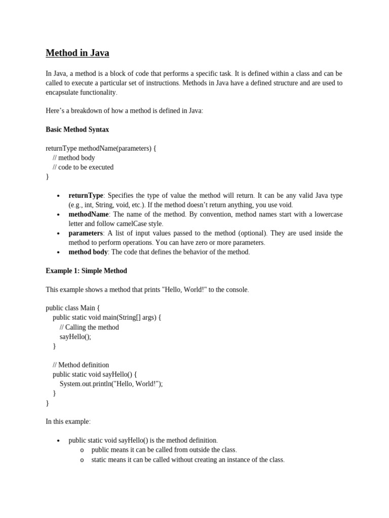 Method in Java | PDF | Method (Computer Programming) | Class (Computer ...