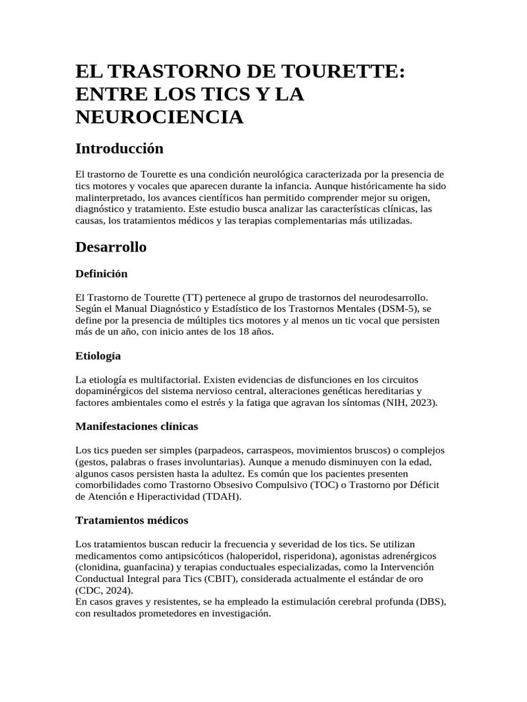 Trastorno de Tourette: Tics y Tratamientos | PDF | Síndrome de Tourette ...