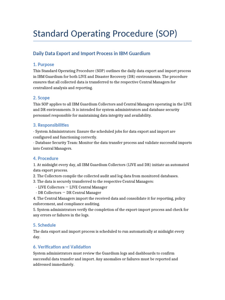 Daily Data Export in IBM Guardium SOP | PDF