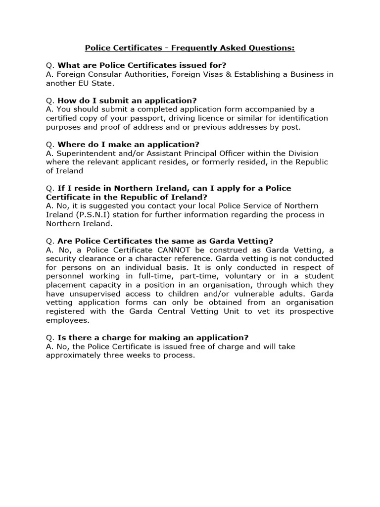 Police Certificates Frequently Asked Questions May 2021 | PDF