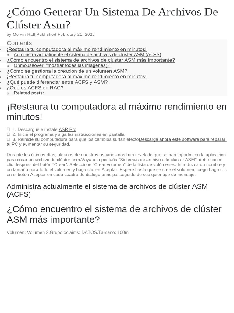 Cómo Generar Un Sistema de Archivos de Clúster Asm | PDF | Archivo de computadora | Grupo de ...