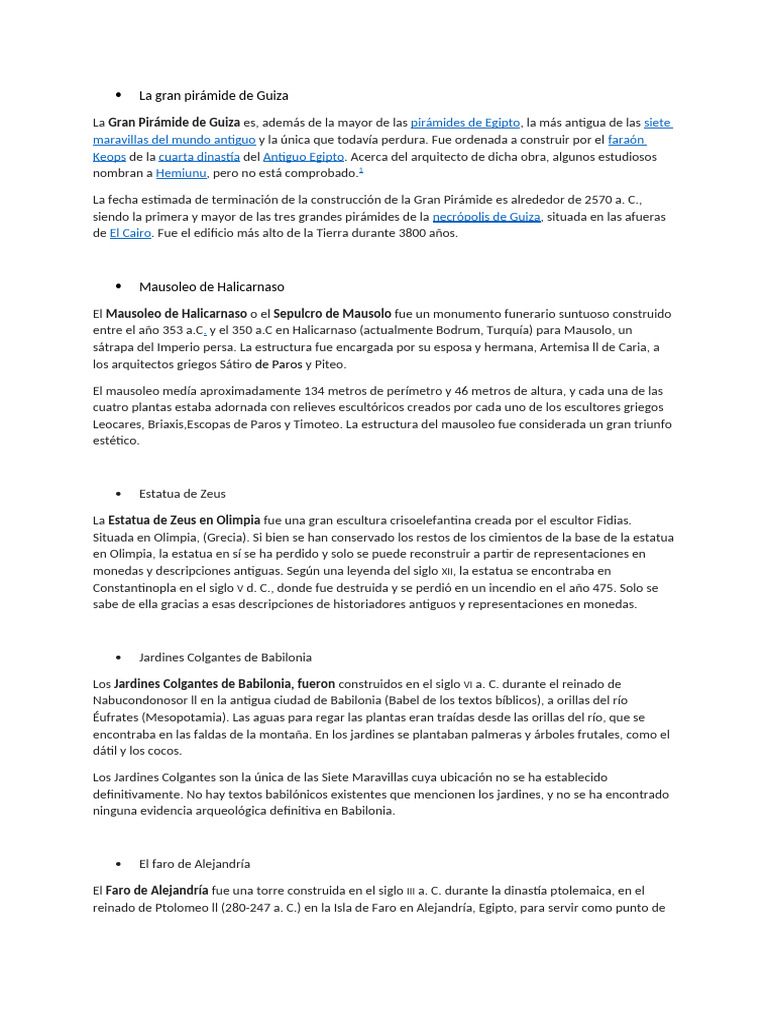 Maravillas del Mundo Antiguo: Resumen | PDF | Antiguedad clasica