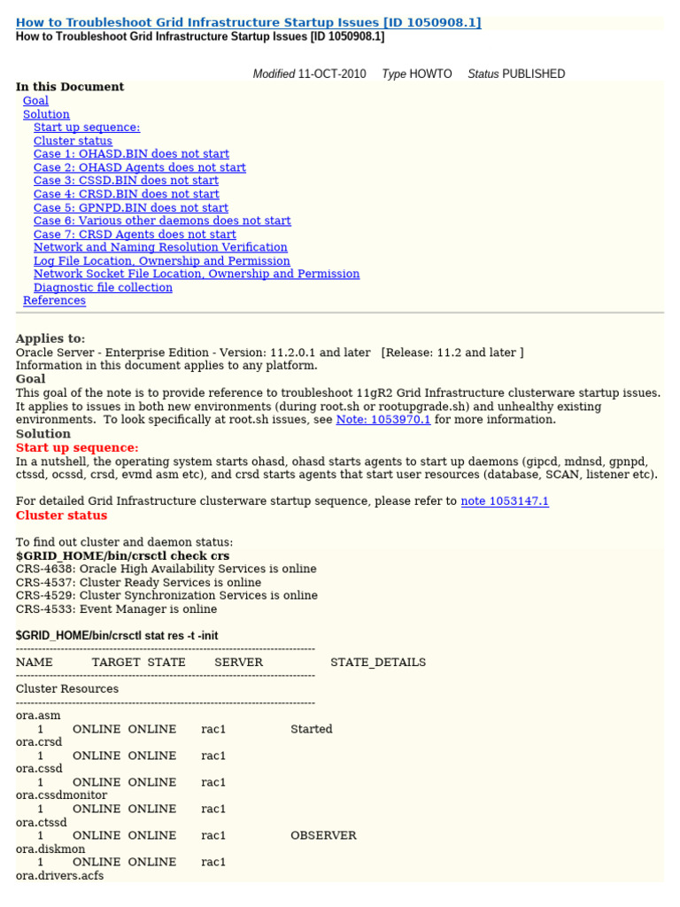 Troubleshoot Grid Infrastructure Startup Issues | PDF | Computer File ...