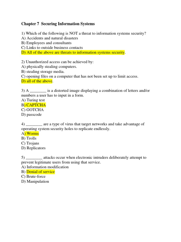 Chapter 7 Securing Information Systems Answers Pdf Firewall Computing Public Key