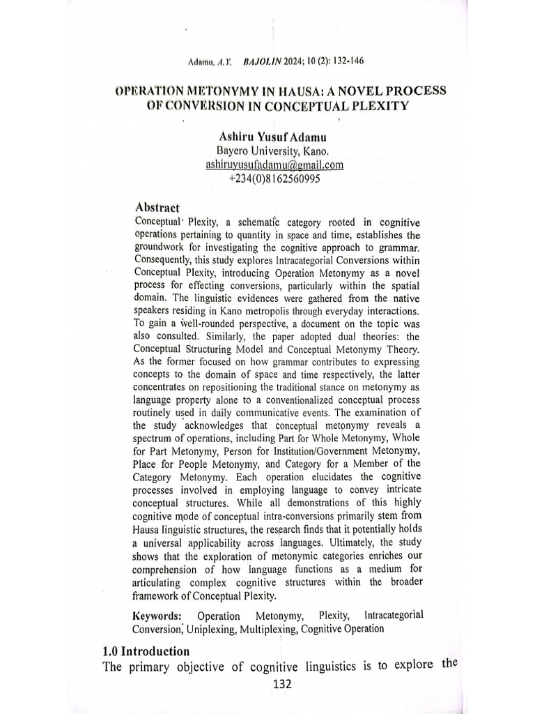 Operation Metonymy in Hausa: A Novel Process of Conversion in ...