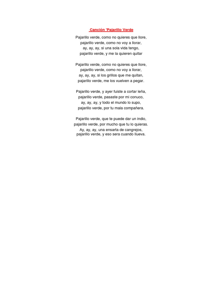 Canción Pajarillo Verde | PDF