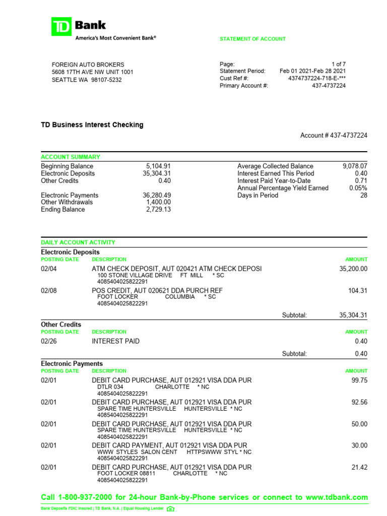 TD Bank Feb20 | PDF | Debit Card | Banks