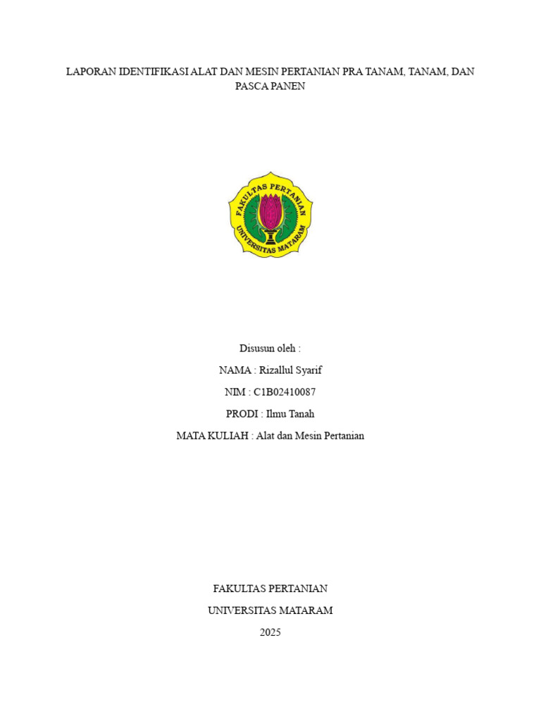 Laporan Identifikasi Alat Dan Mesin Pertanian. Rizallulsyarif ...