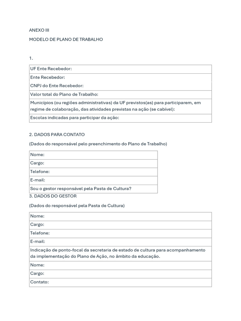 Anexo III - Modelo de Plano de Trabalho | PDF | Bibliotecas