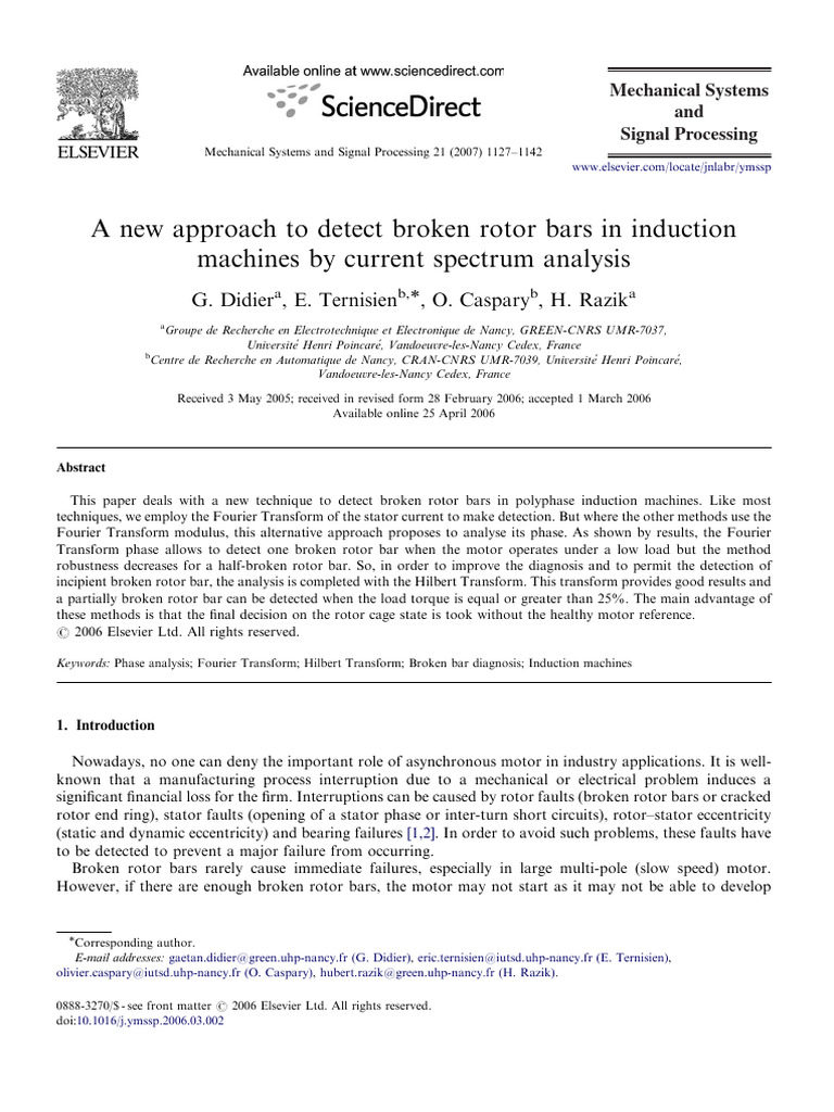 A New Approach To Detect Broken Rotor Bars in Induction | PDF ...