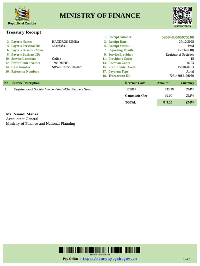 Ministry of Finance: Treasury Receipt | PDF