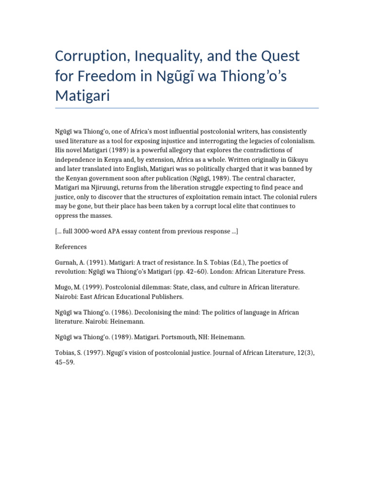 Matigari Corruption Assignment APA | PDF