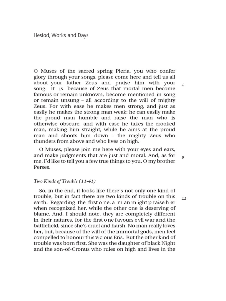 Hesiod's Works and Days | PDF | Zeus | Prometheus