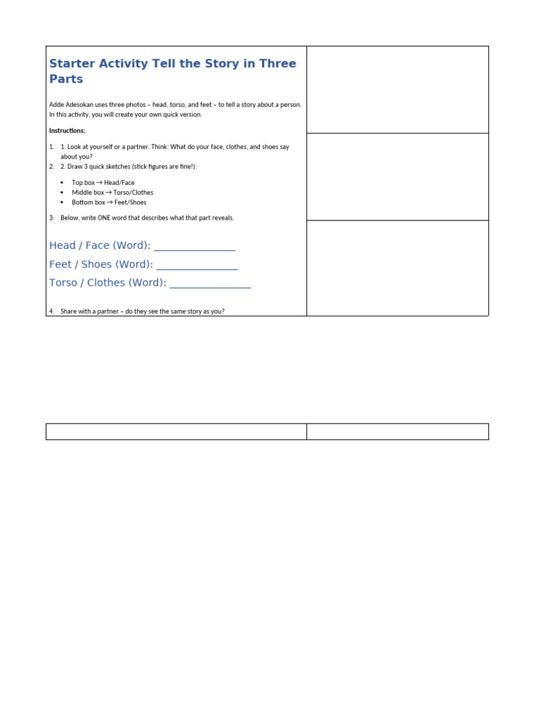 Starter Activity Tell The Story in Three Parts | PDF