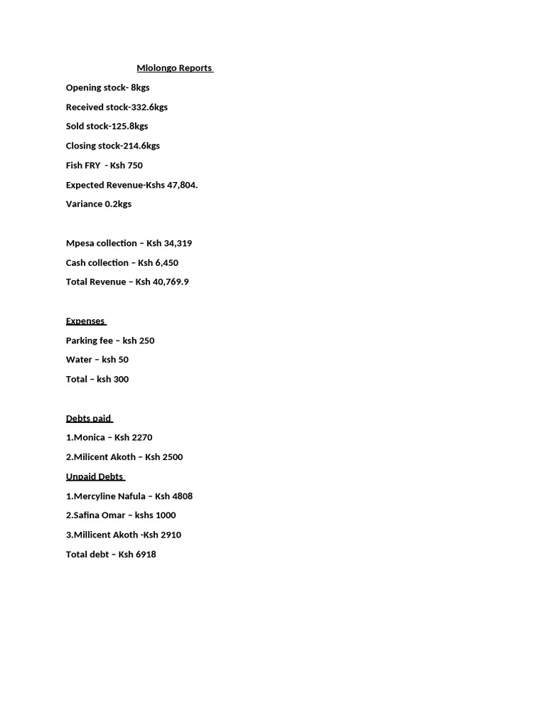 Mlolongo Daily Reports | PDF