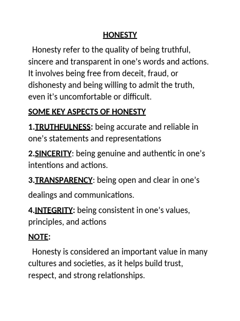 Understanding the Value of Honesty | PDF
