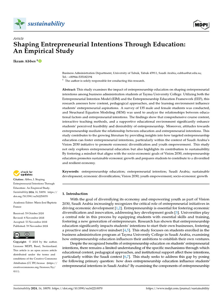 Impact of Education on Entrepreneurial Intentions | PDF | Factor ...