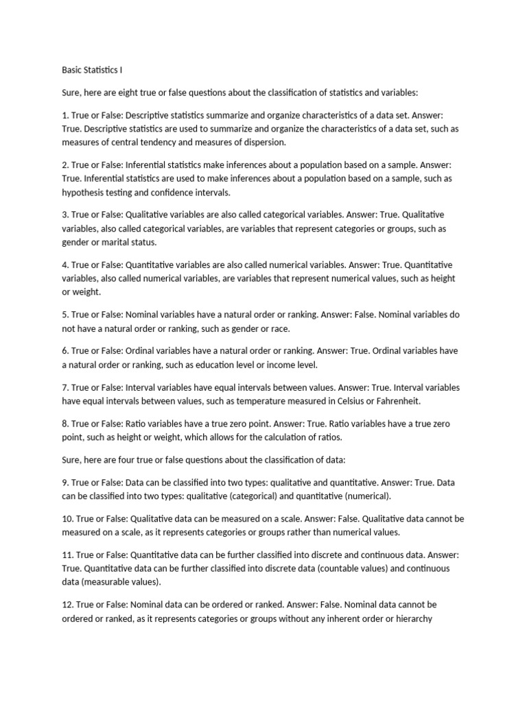 Understanding Basic Statistics Concepts | PDF | Statistics | Level Of ...