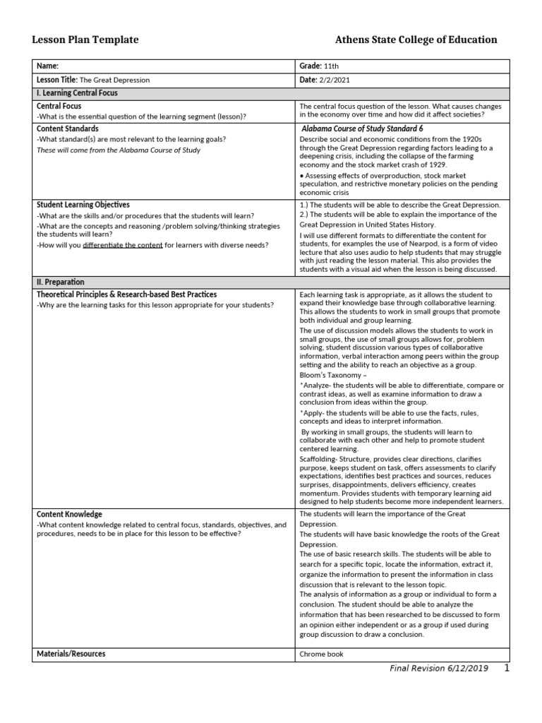 2-15-21 The Great Depression - Lesson Plan Template - Final AY1920 ...