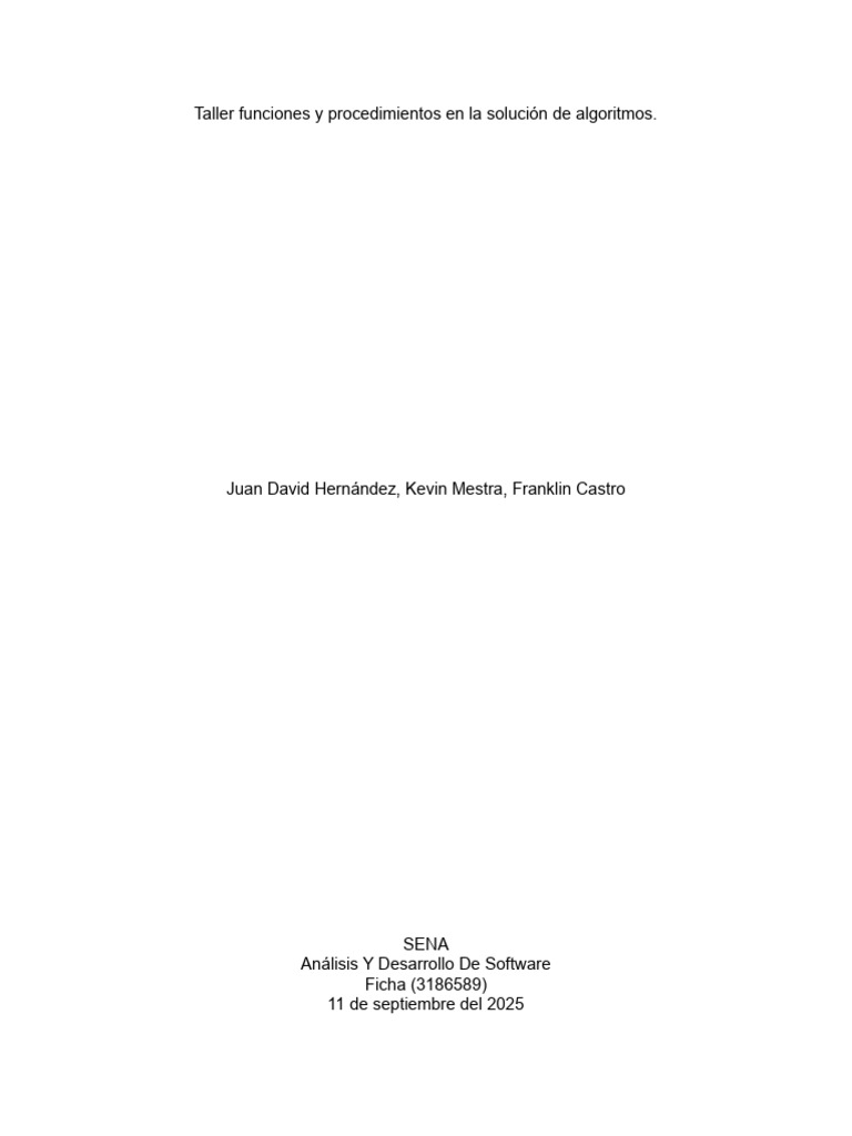 Taller Funciones y Procedimientos en La Solución de Algoritmos | PDF ...