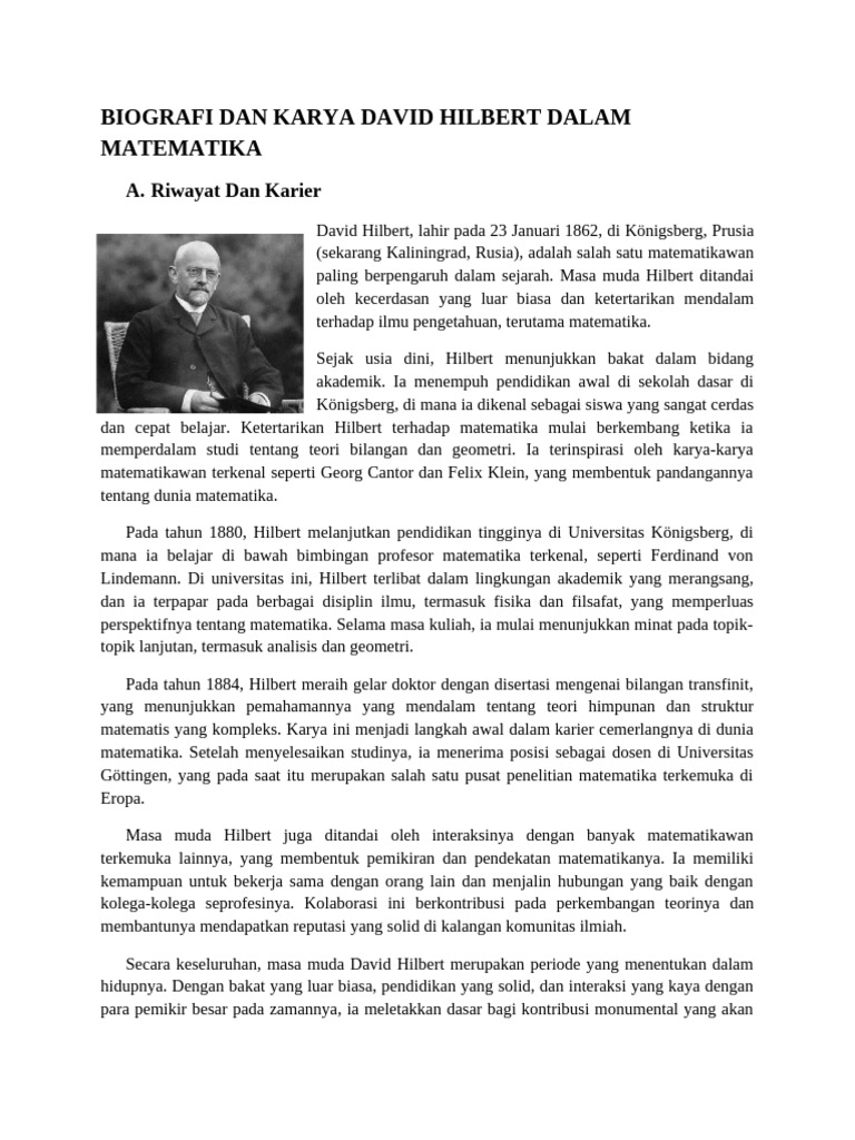 Biografi David Hilbert dalam Matematika | PDF