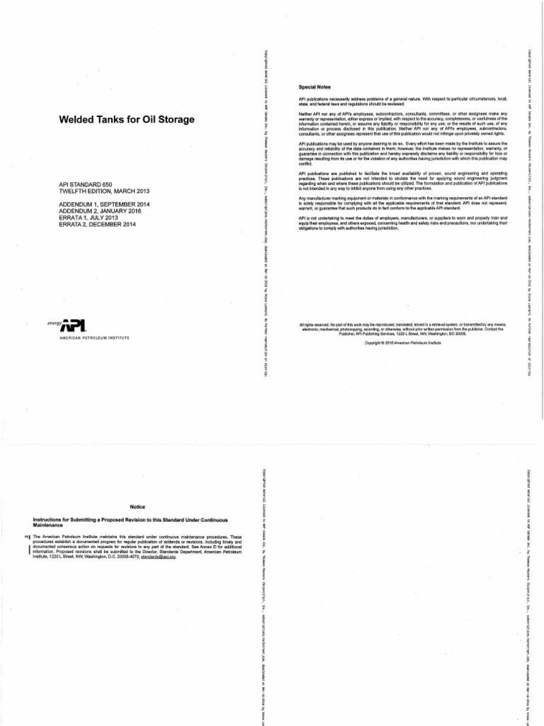 Welded Tanks For Oil Storage - API Standard 650 | PDF