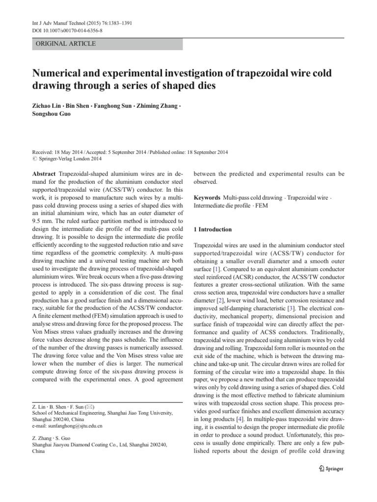 Numerical and Experimental Investigation of Trapezoidal Wire Cold ...