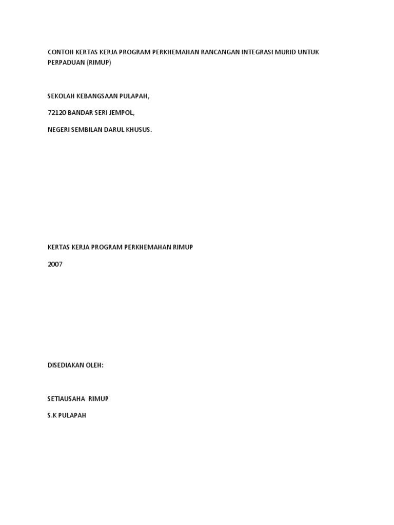Contoh Kertas Kerja Program An Rancangan Integrasi Murid Untuk ...