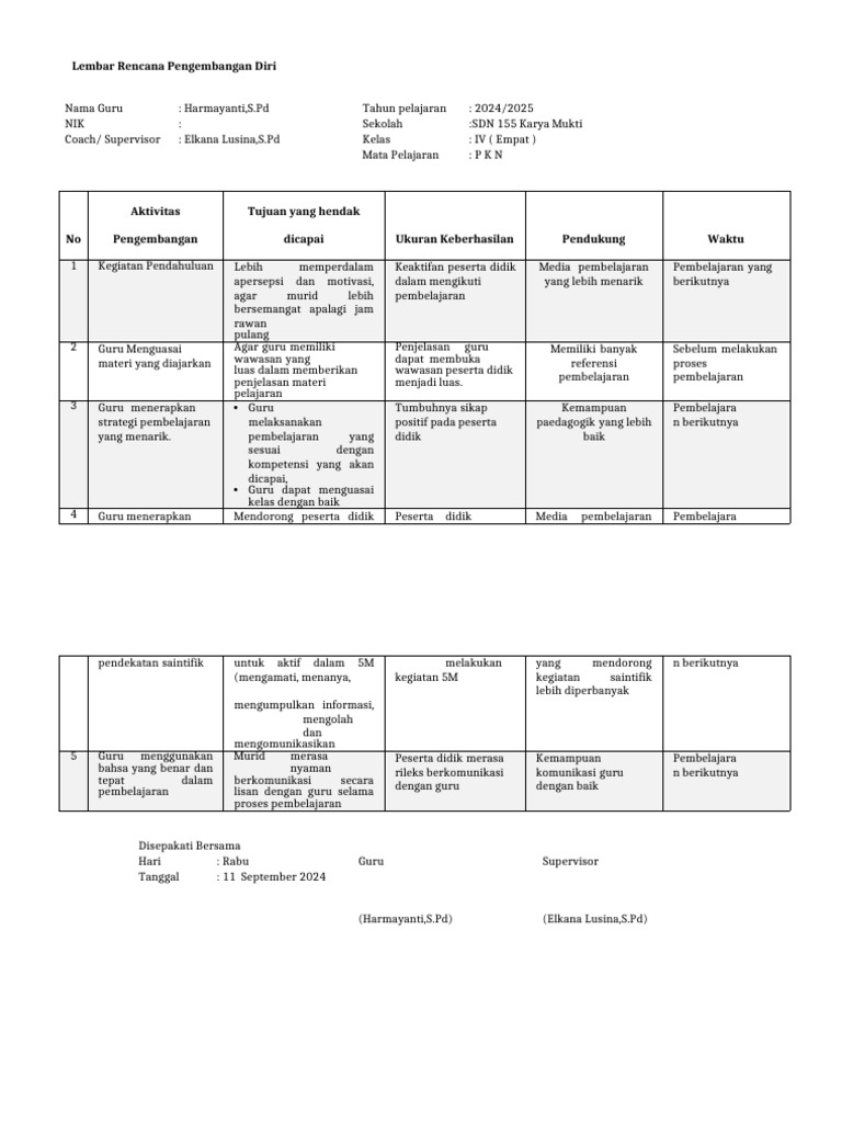 4 - Lembar Rencana Pengembangan Diri | PDF