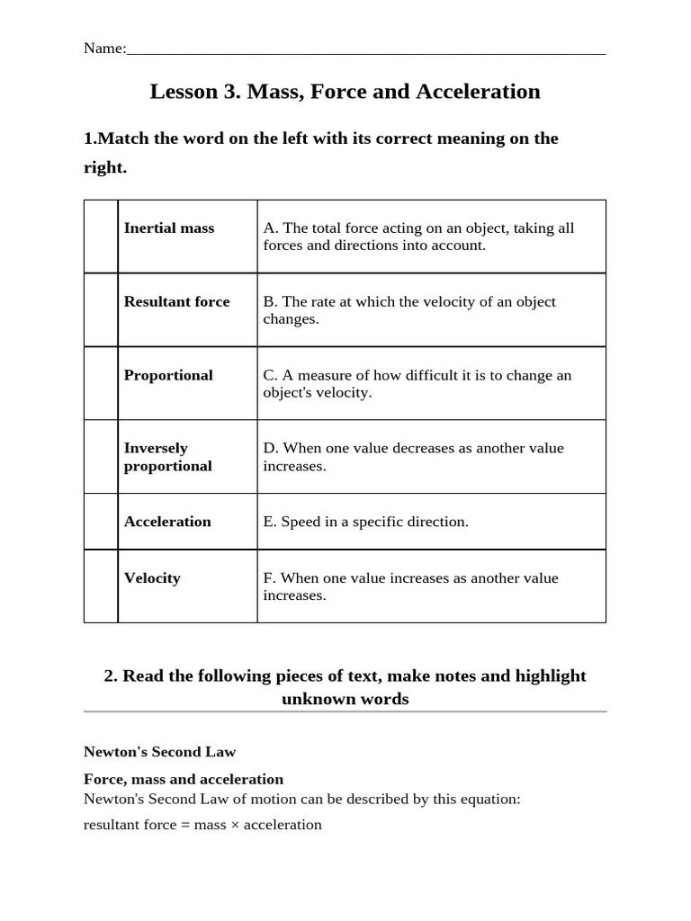 Understanding Mass, Force, and Acceleration | PDF | Force | Mass