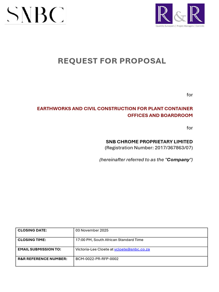 RFP for Earthworks & Civil Construction | PDF | Concrete
