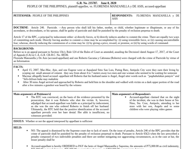 Supreme Court Ruling on Parricide Case | PDF | Criminal Justice | Crime ...