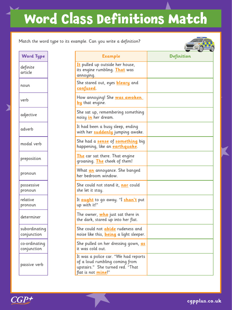 Word Class Definitions and Examples | PDF | Verb | Noun