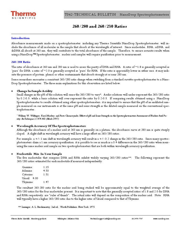 NanoDrop Nucleic Acid Purity Ratios | PDF | Spectrophotometry ...