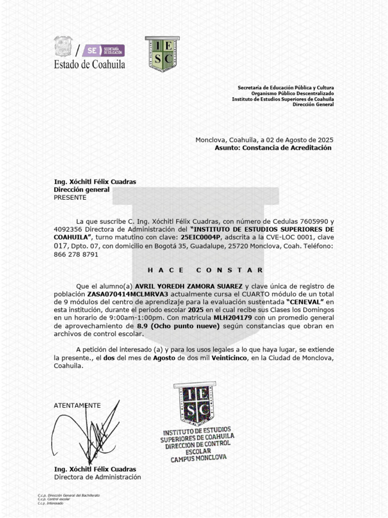 Constancia de Acreditación CENEVAL 2025 | PDF
