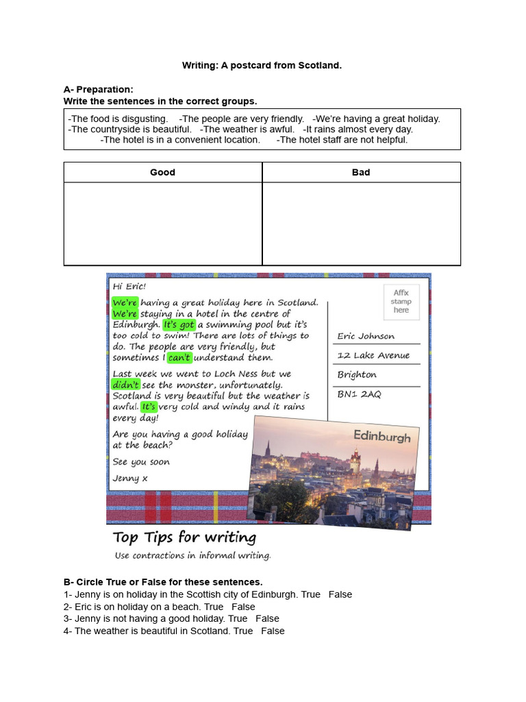 Postcard Writing Activity: Scotland | PDF | Chess Theory | Chess