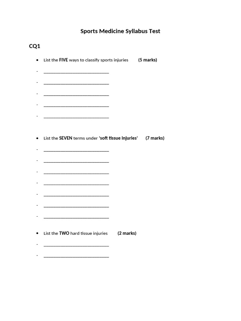 Sports Medicine Syllabus Test | PDF