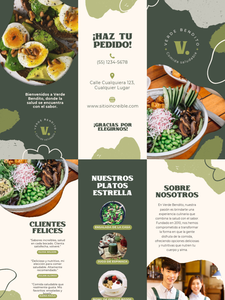 Brochure Tríptico Restaurant Comida Saludable Orgánico Verde | PDF