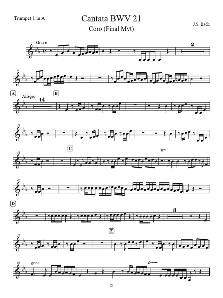 J.S. Bach Cantata 21 Trumpet 1 in A | PDF | Bach Cantata | Musical ...