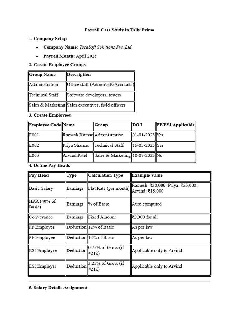 Payroll Case Study in Tally Prime | PDF | Payroll | Employment Compensation