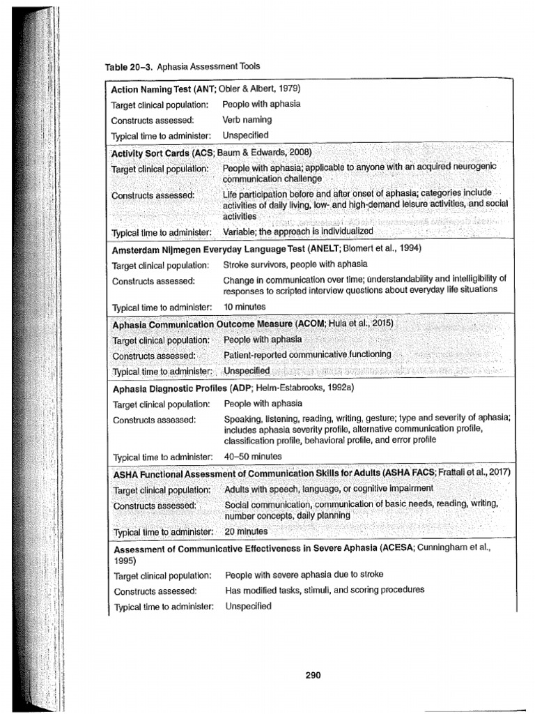 Aphasia Assessment Tools | PDF