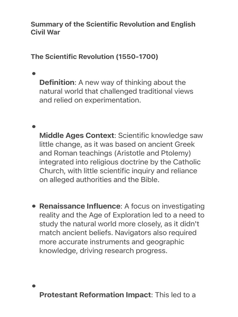 Scientific Revolution and Civil War Summary | PDF | Heliocentrism ...