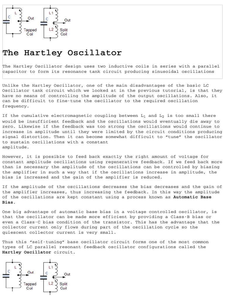 Hartley Oscillator Overview and Analysis | PDF | Electronic Oscillator ...