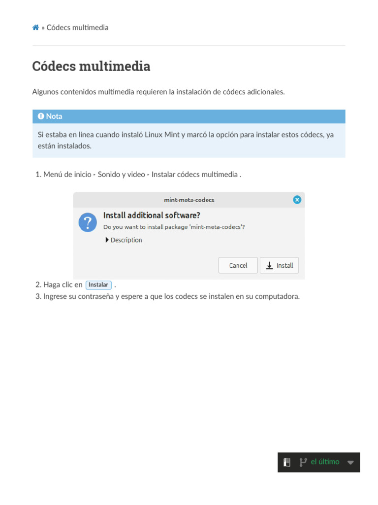 Códecs Multimedia - Documentación de La Guía de Instalación de Linux Mint5 | PDF