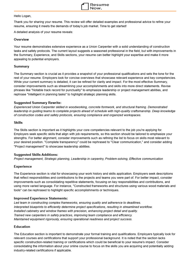 Enhancing Logan's Carpentry Resume | PDF | Résumé | Carpentry
