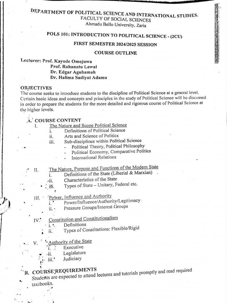 POLS 101 Course Outline | PDF