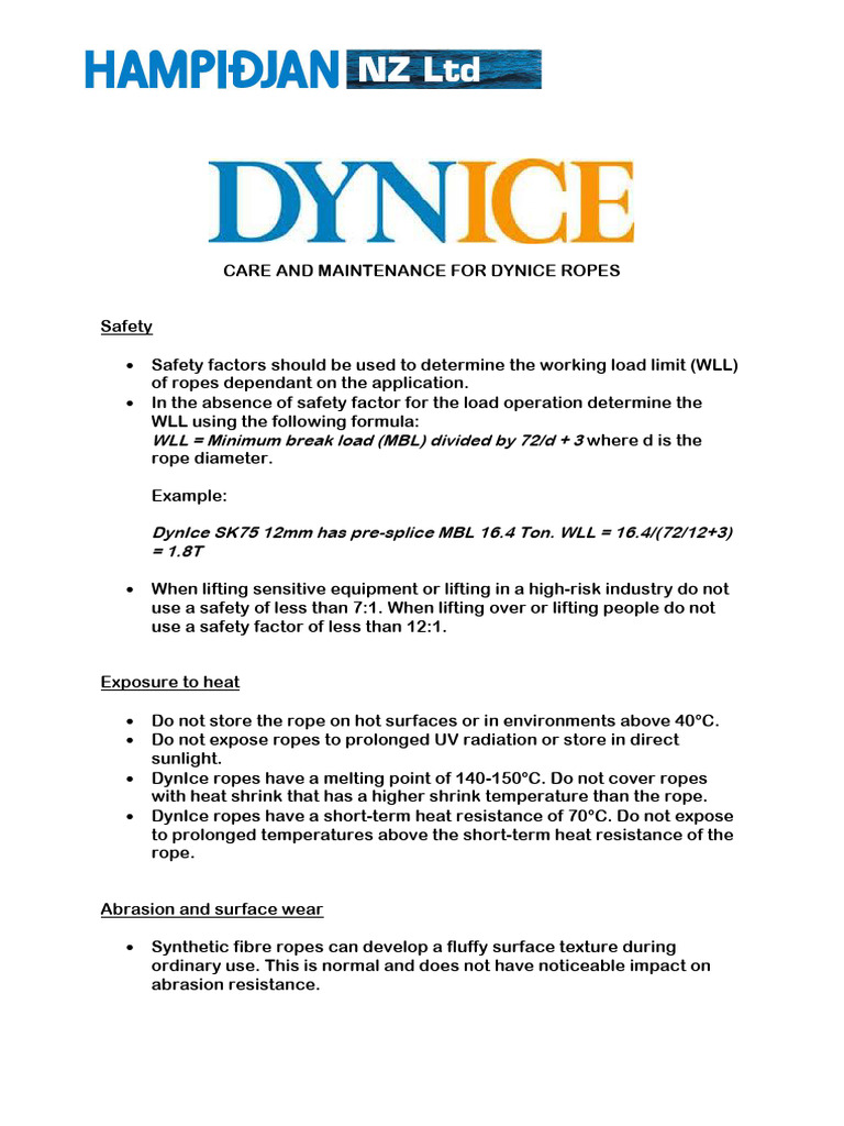 DynIce Rope Care and Maintenance Guide | PDF | Rope | Chemical Compounds